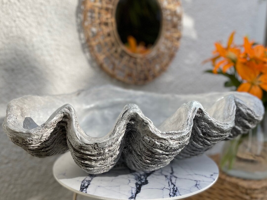 Charcoal Grey Giant Clam Shell Sculpture Art Ornament Basin Vessel ...