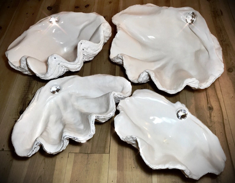 Giant Clam Shell Gem Encrusted "tiffany" Sculpture Art Limited Edition ...