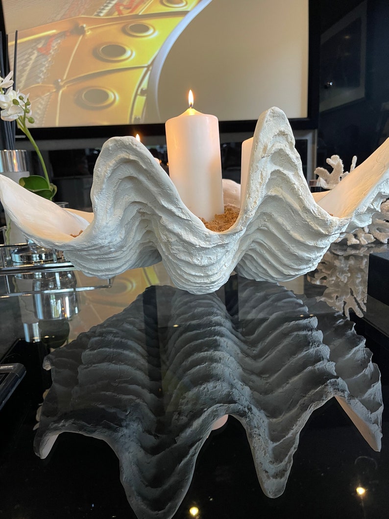 Serenity Large Antique White Giant Clam Shell Sculptured Art Sculpture ...