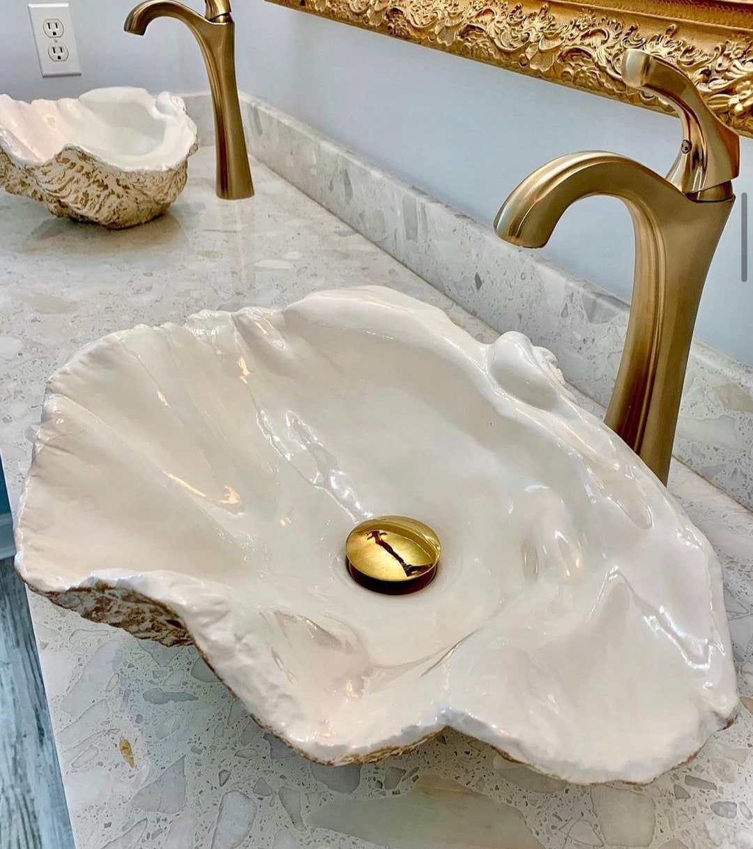 Handmade Giant Clam Shell Bathroom Sink Wash Basin Bowl Vessel Interior ...