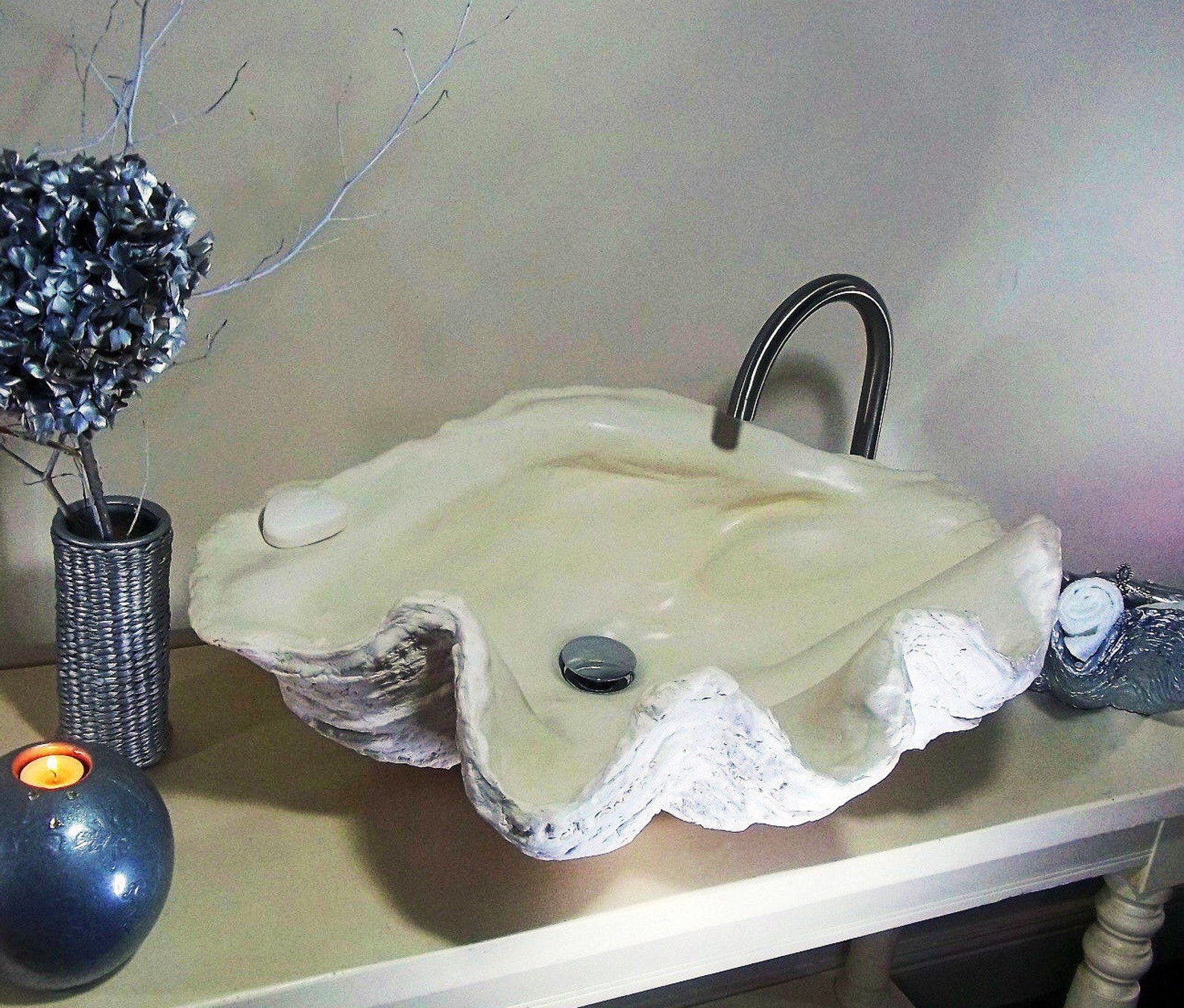 Giant Clam Shell Bathroom Sink Wash Basin Vessel Bowl in White | Etsy UK