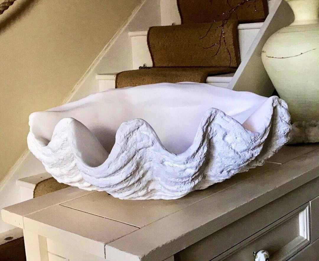 Large White Giant Clam Shell Hand Sculpture Art Home Interior Decor ...