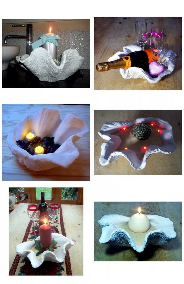 Two Small Giant Clam Shell Sculpture Art Ornament Bowl Vessel Handmade ...