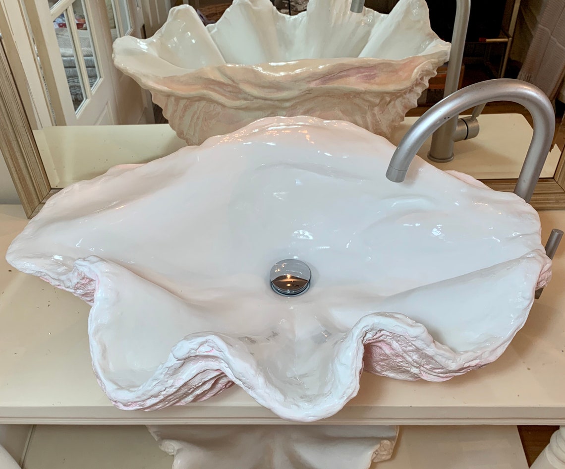 Giant Clam Shell Bathroom Sink Wash Basin Vessel Bowl in Soft Pink ...