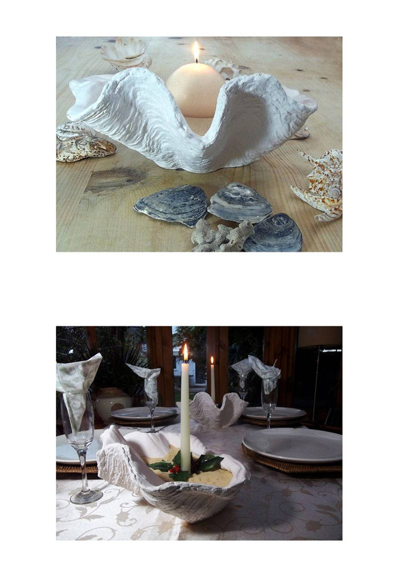 Two Small Giant Clam Shell Sculpture Art Ornament Bowl Vessel Handmade ...