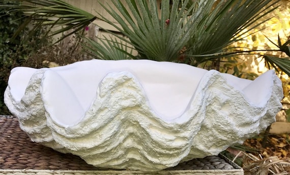 Large White Giant Clam Shell Hand Sculpture Art Home Interior Decor Ornament Multi Use Bowl Basin Vessel Centre Piece Finished in White Etsy