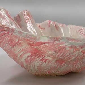 Giant Clam Shell Sculpture Art Ornament Bowl Handmade in Pink for Home ...