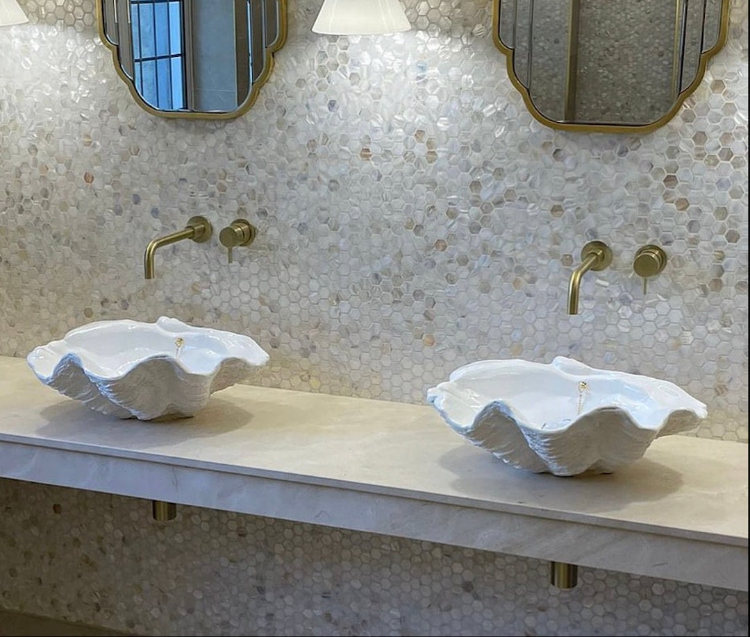 2 X Giant Clam Shell Bathroom Sink Wash Basin Bowl Vessel Counter Top ...