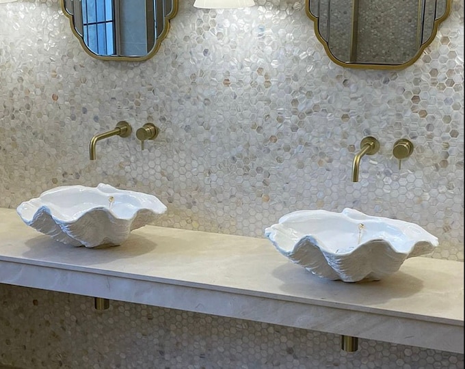 Giant Clam Shell Bathroom Sink Wash Basin Bowl Vessel Counter Top ...