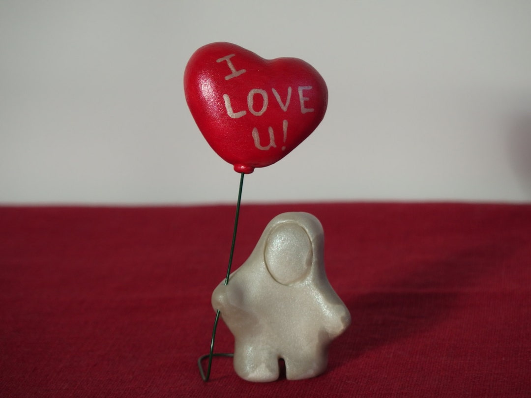 Handmade Miniature Love Figurine With Red Heart I Love U Balloon ...