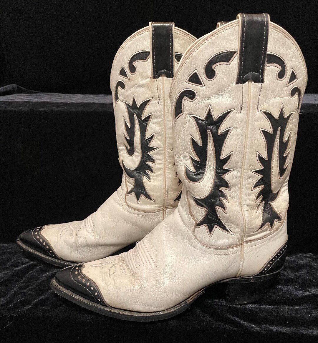 White and Black Two Toned Justin Wingtip Women's Cowboy Boots - Etsy