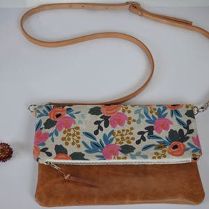 Floral and Brown Leather Crossbody Foldover Clutch Rifle - Etsy