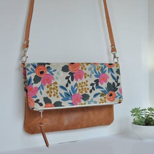 Floral and Brown Leather Crossbody Foldover Clutch Rifle - Etsy