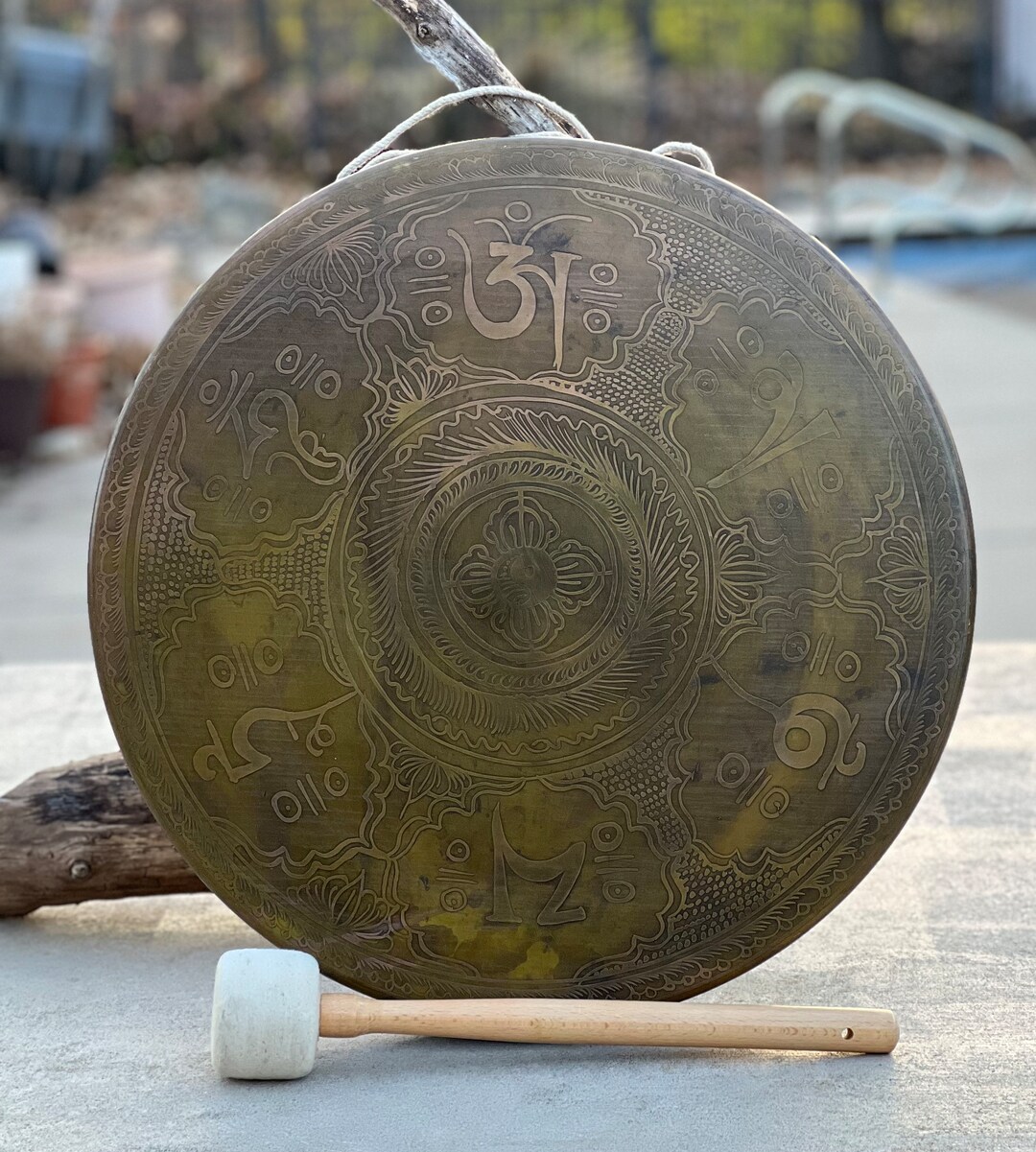 Tibetan Om Mani Gong 18 Inches Diameter Handmade, Temple Gong Healing ...