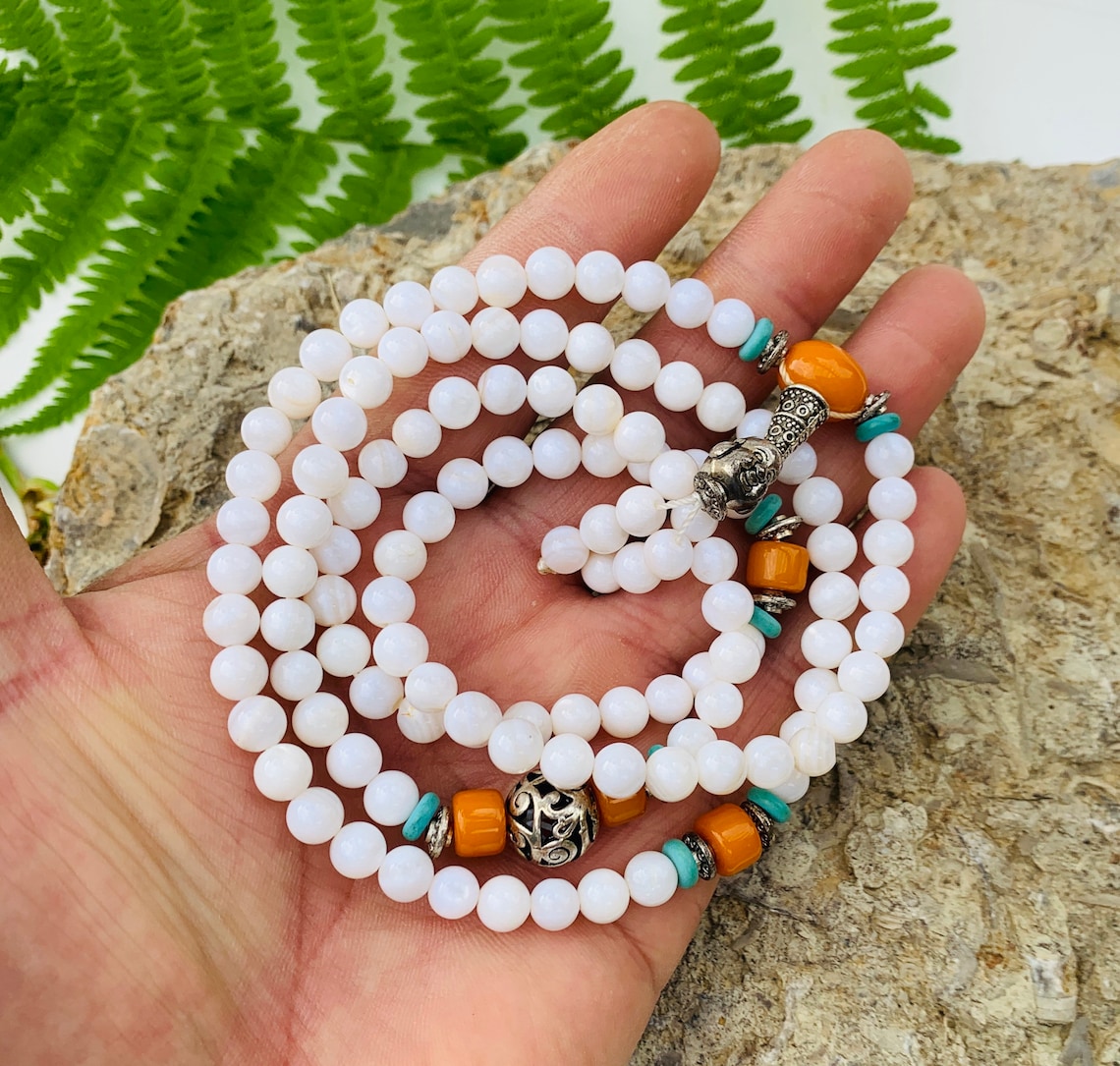 Tibetan Buddhist Mala / Rosary 108 Glass Beads/ Tibetan Silver - Etsy