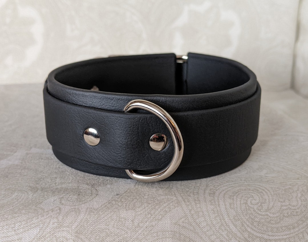 1.5 Black Layered 1 D-ring Biothane BDSM Bondage Kittenplay Petplay Collar vegan Faux Leather - Etsy