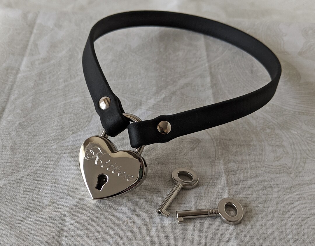 3/8" Vegan Leather Silver Heart Lock Collar - Custom Engraving | Petite ...