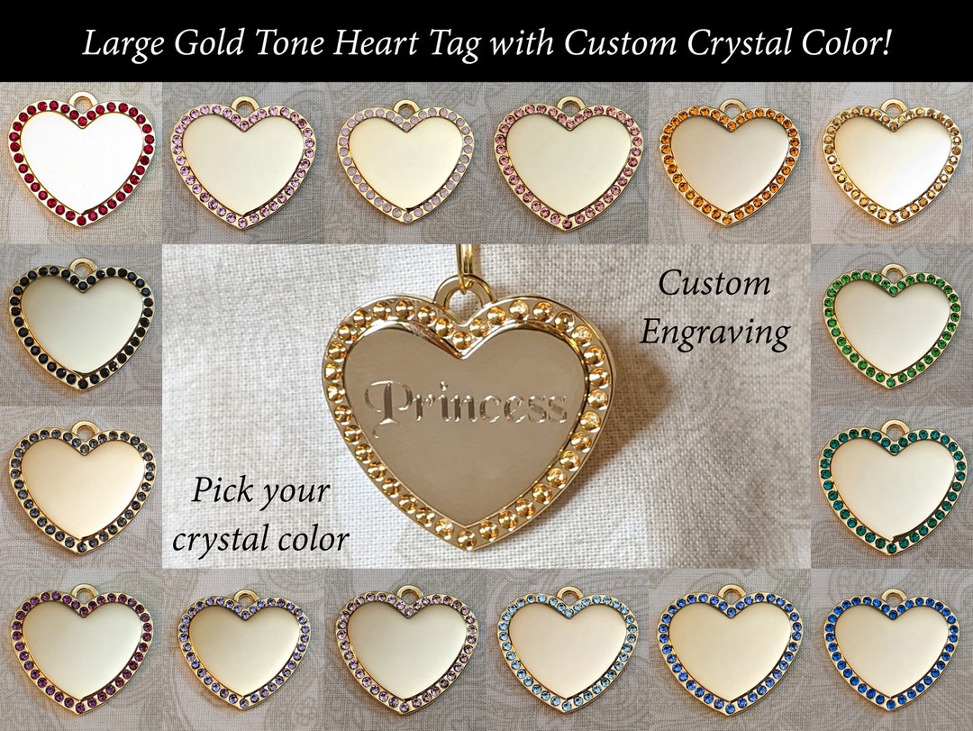 Custom Large Gold Plated Crystal Heart Pendant Tag - Personalized ...