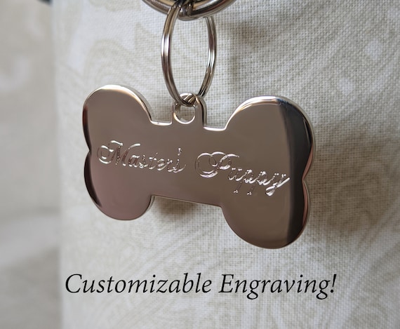 Silver Tone Bone Tag Personalized Diamond Engraving Pet - Etsy