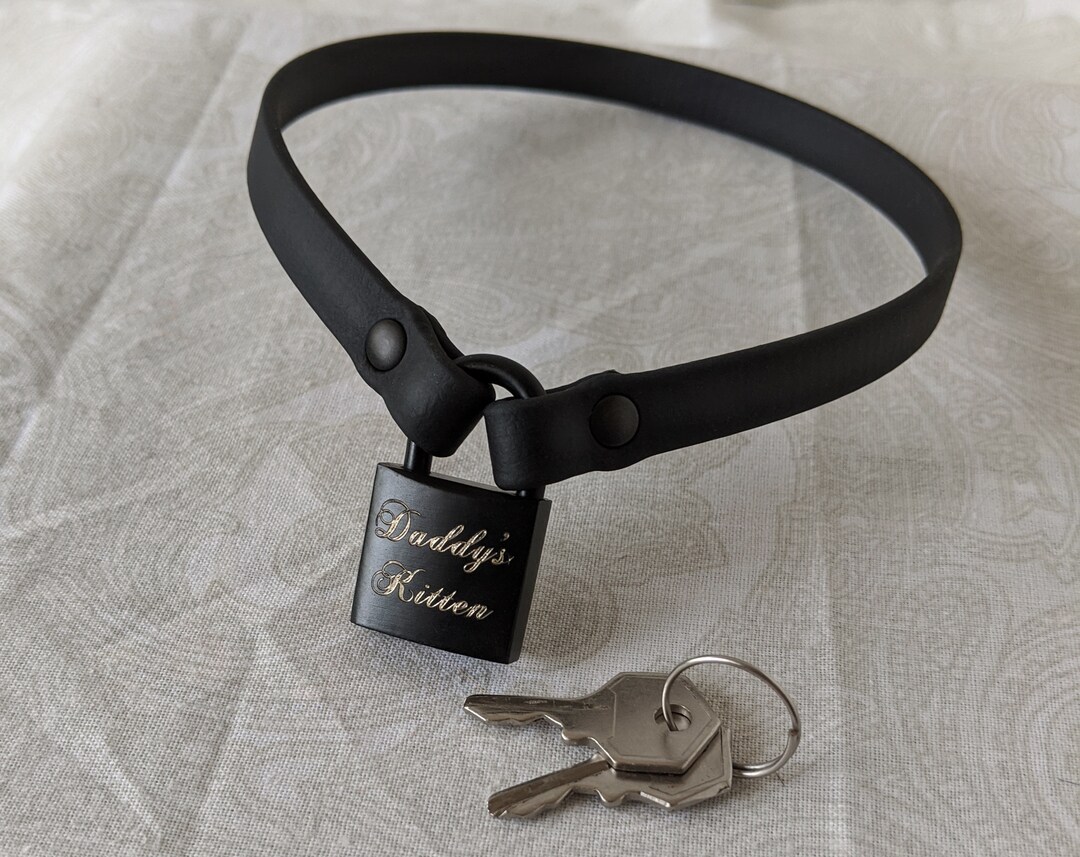 3/8" Vegan Leather Black Heart Lock Collar - Custom Engraving | Petite ...