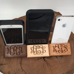 Personalized Wood Phone Stand – Custom Initials Cell Phone Holder ...