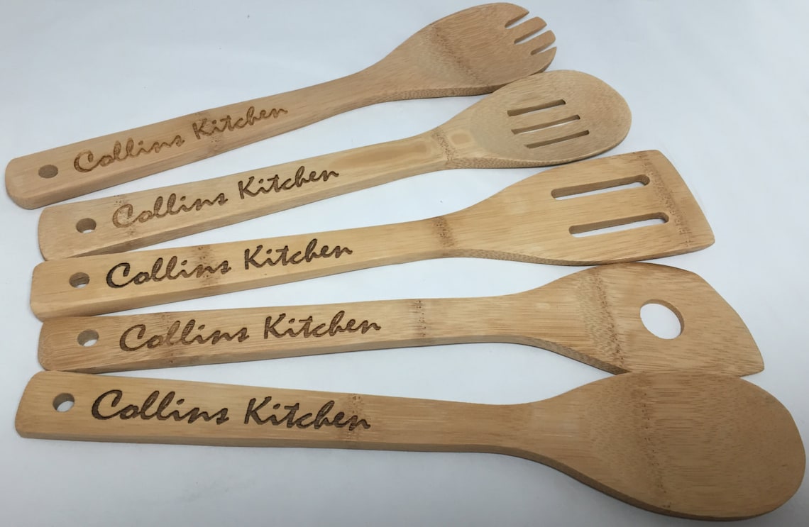 Personalized Set of 5 Custom Bamboo Wooden Spoons Cooking - Etsy