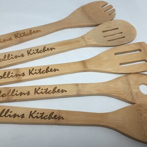 Personalized Set of 5 Custom Bamboo Wooden Spoons, Cooking Utensil, for ...