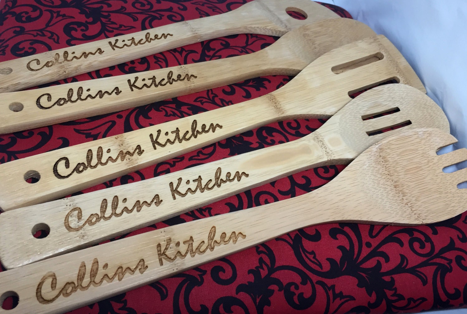 Personalized Set of 5 Custom Bamboo Wooden Spoons, Cooking Utensil, for ...