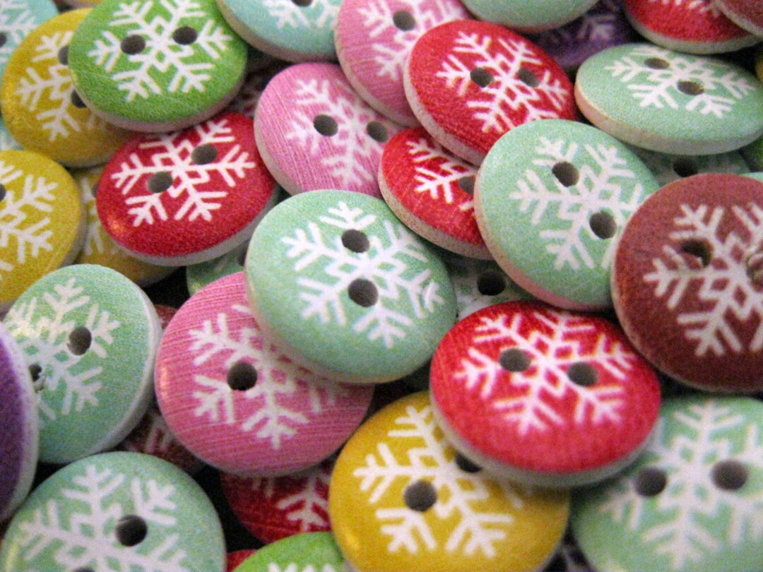 Multi Colored Wooden 20 Pack 1/2" Snowflake Christmas Buttons - Etsy