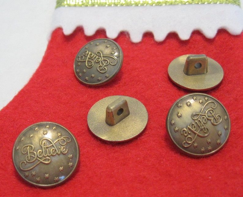 Set of 5pcs. 3/4" Antique Gold Sew on "believe" Buttons for Santa Vest ...