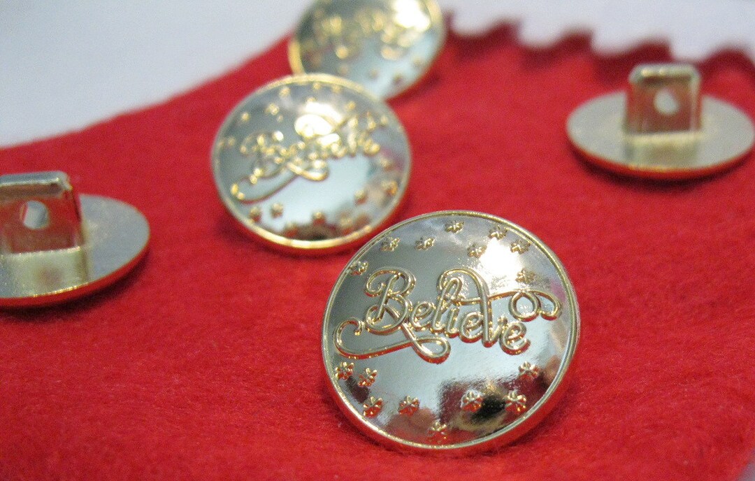 Set of 5pcs. 3/4" Bright Gold Sew on "believe" Buttons for Santa Vest ...