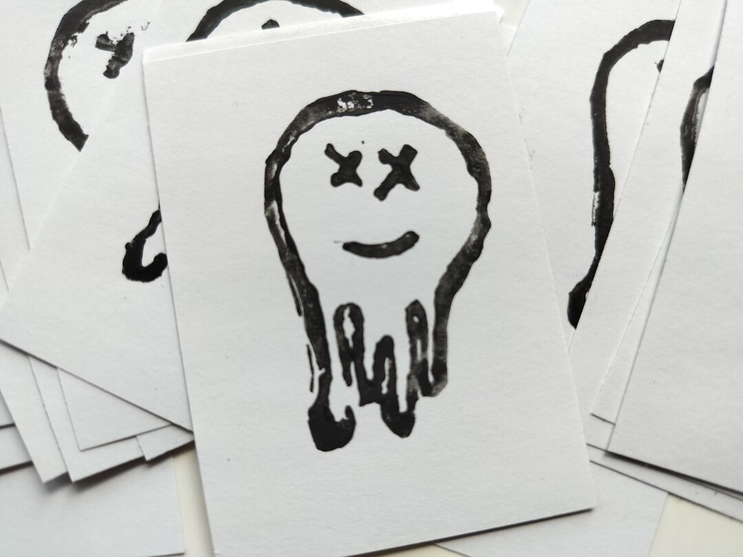 Block Print Slap Stickers: Melting Smiley Face Graffiti Art - Etsy
