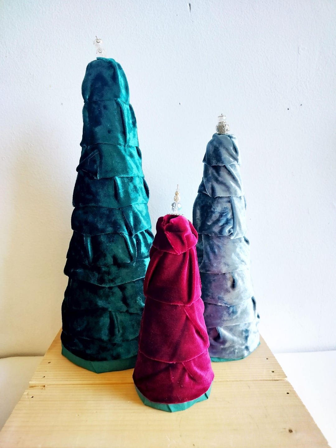 Handmade Velvet Christmas Trees – Set of 3 | Soft Lightweight Holiday ...