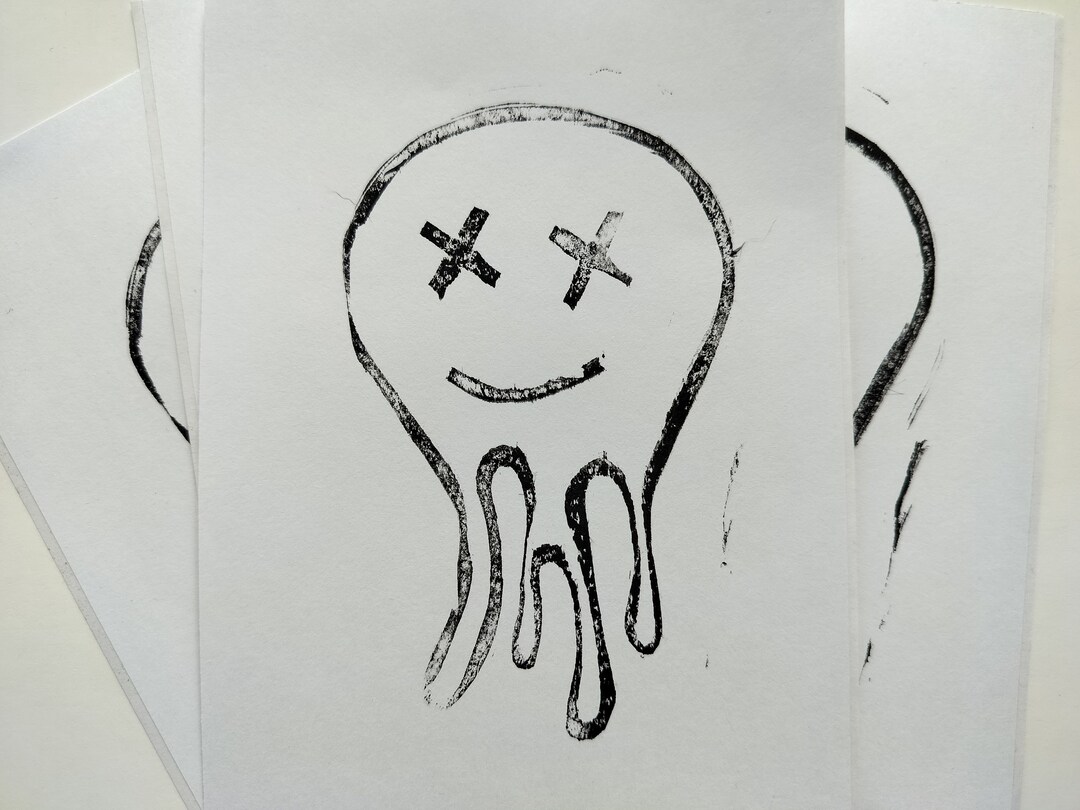 Block Print Slap Stickers / Smiley Face / Melting Face / Melting Smile ...