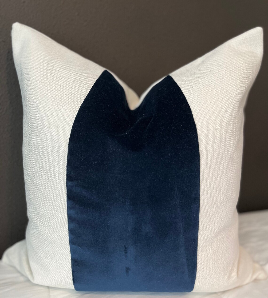 Classic Midnight Blue Velvet Panel With Oatmeal Linen Pillow Cover - Etsy