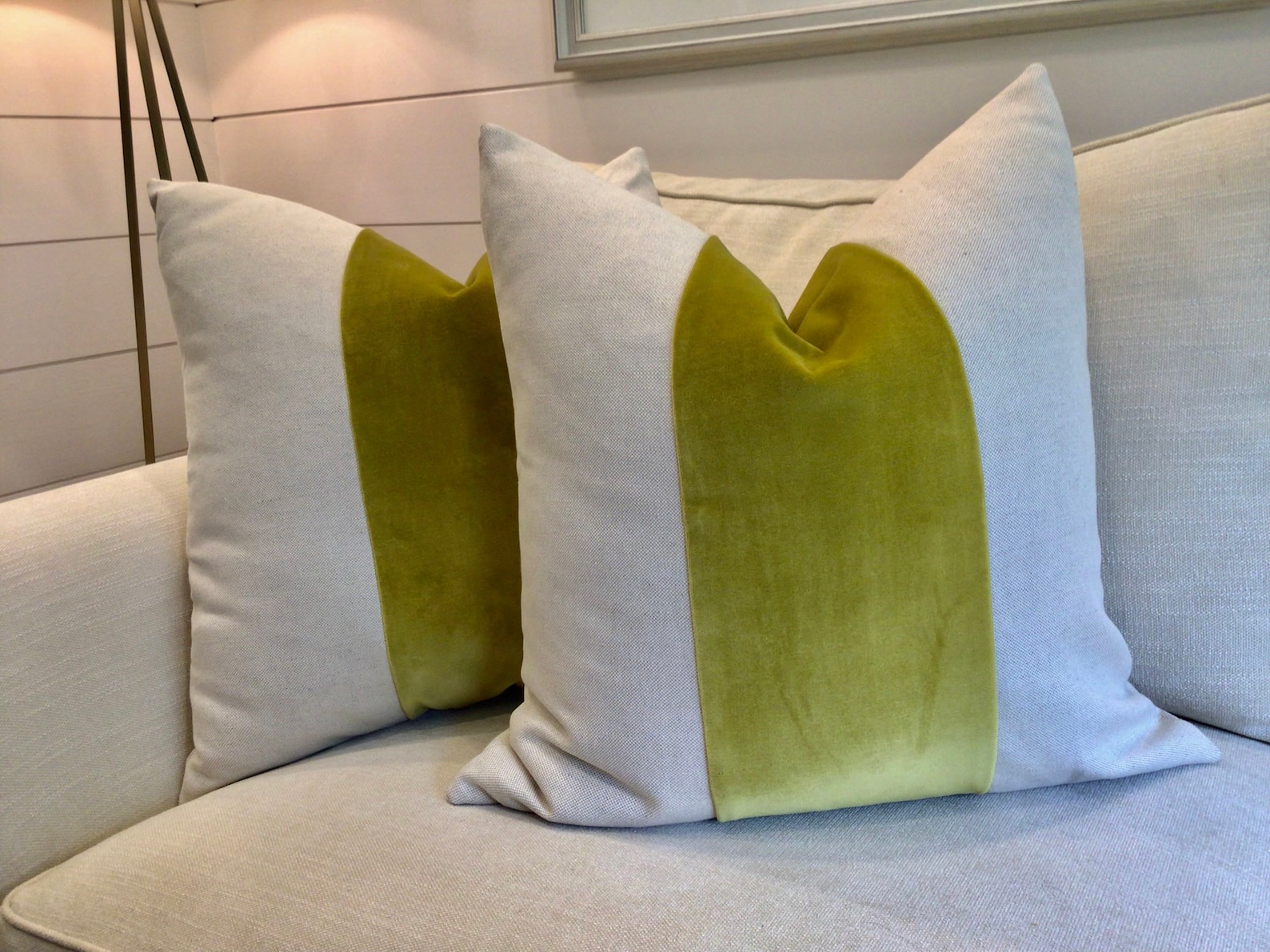 Classic Stunning Chartreuse Velvet Panel With Oatmeal Linen - Etsy