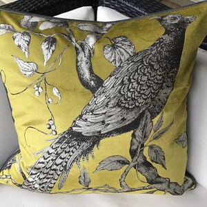 Zoffany DARNLEY TOILE VELVET in Chartreuse and Gray Birdscene Pillow ...