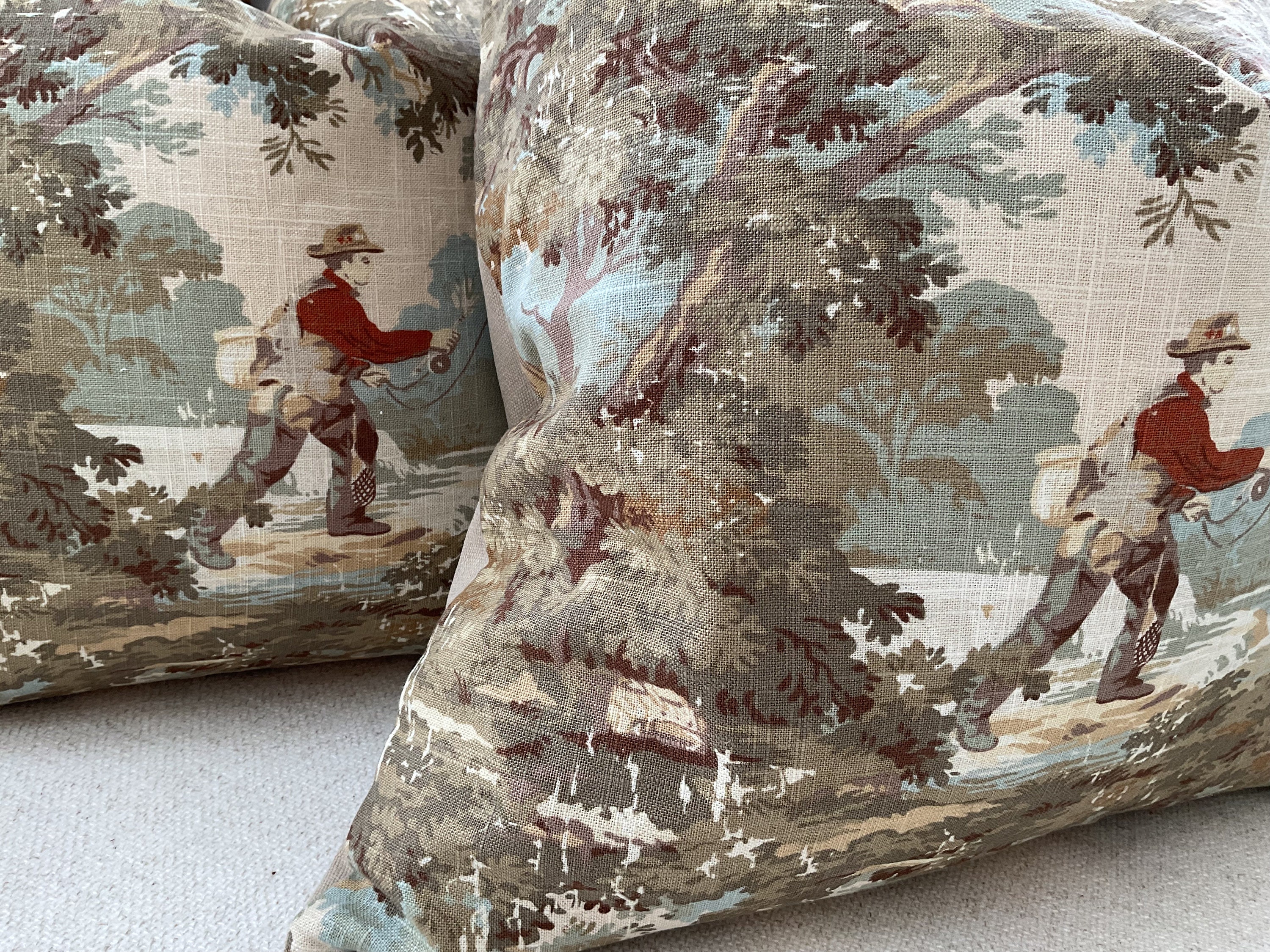 Avondale Vintage Fishing (or Hunting) Scene in Toile Pillow Cover - Etsy