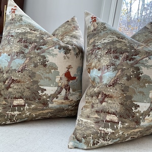 Avondale Vintage Fishing (or Hunting) Scene in Toile Pillow Cover - Etsy