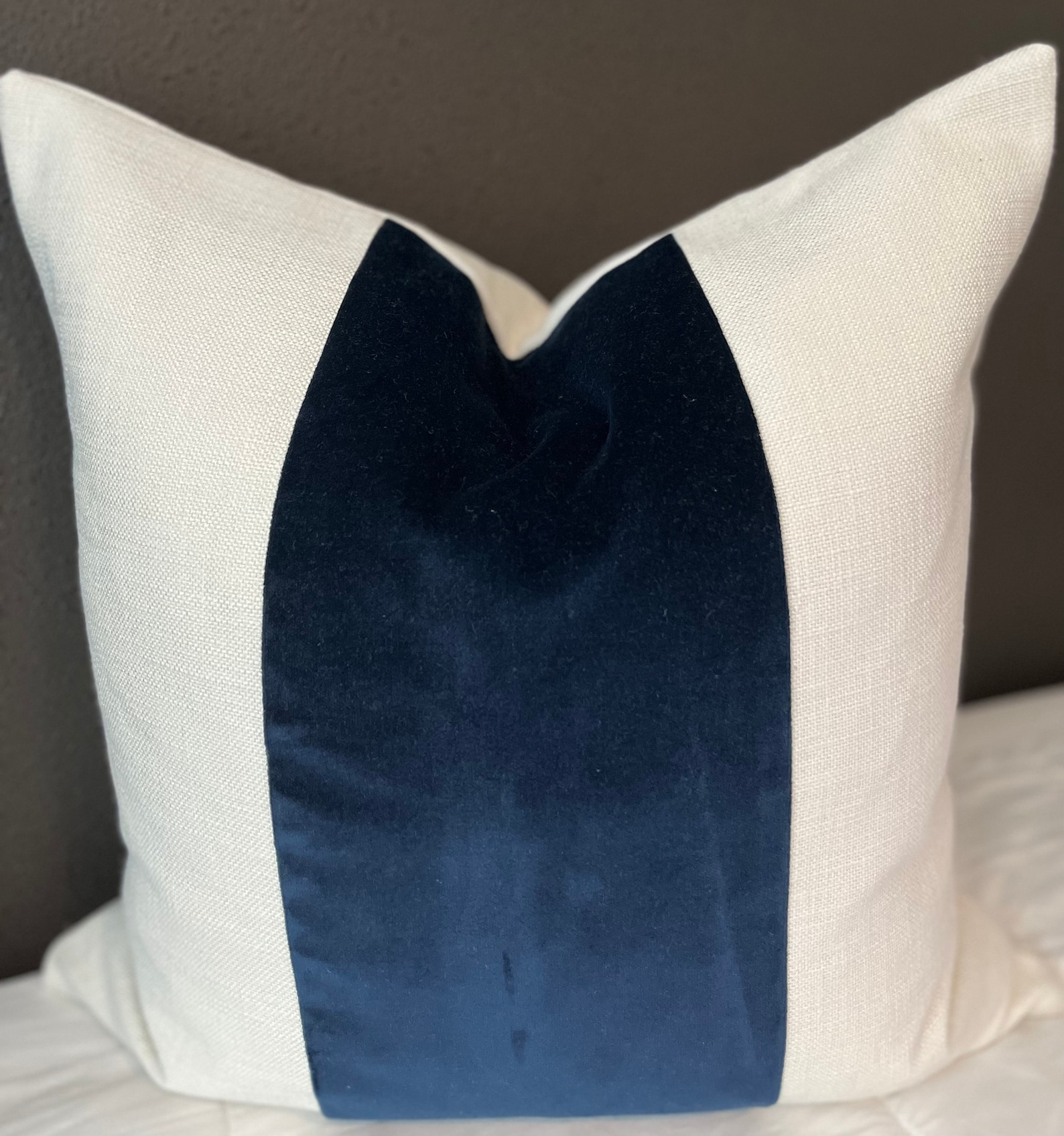 Classic Midnight Blue Velvet Panel With Oatmeal Linen Pillow Cover - Etsy