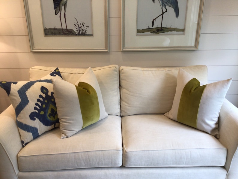 Classic Stunning Chartreuse Velvet Panel With Oatmeal Linen Pillow ...