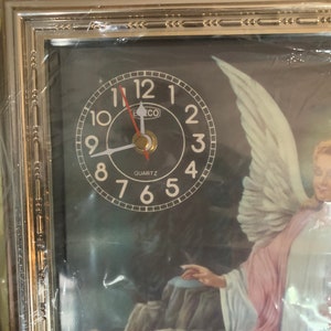 NIB Vintage Eleco Guardian Angel Gold Framed Wall Clock Quartz Movement ...