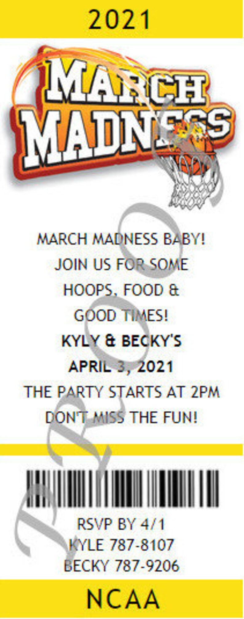 March Madness Photo Ticket Invitations- Authentic & Personalized- QTY ...