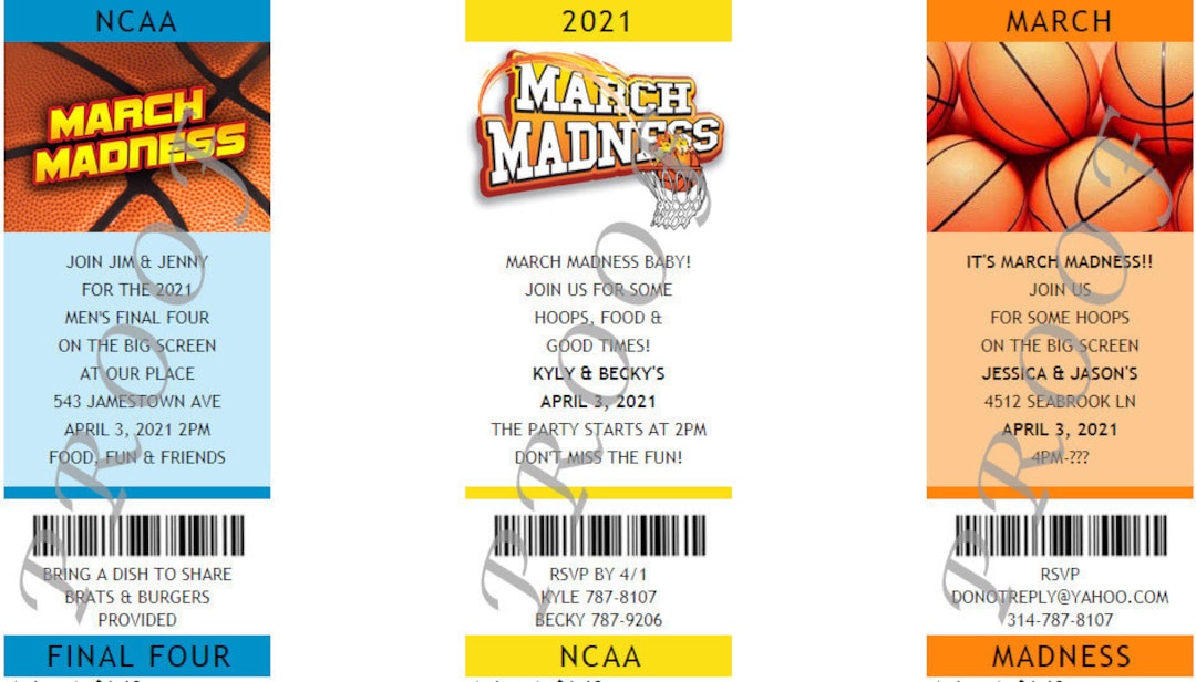 March Madness Photo Ticket Invitations- Authentic & Personalized- QTY ...