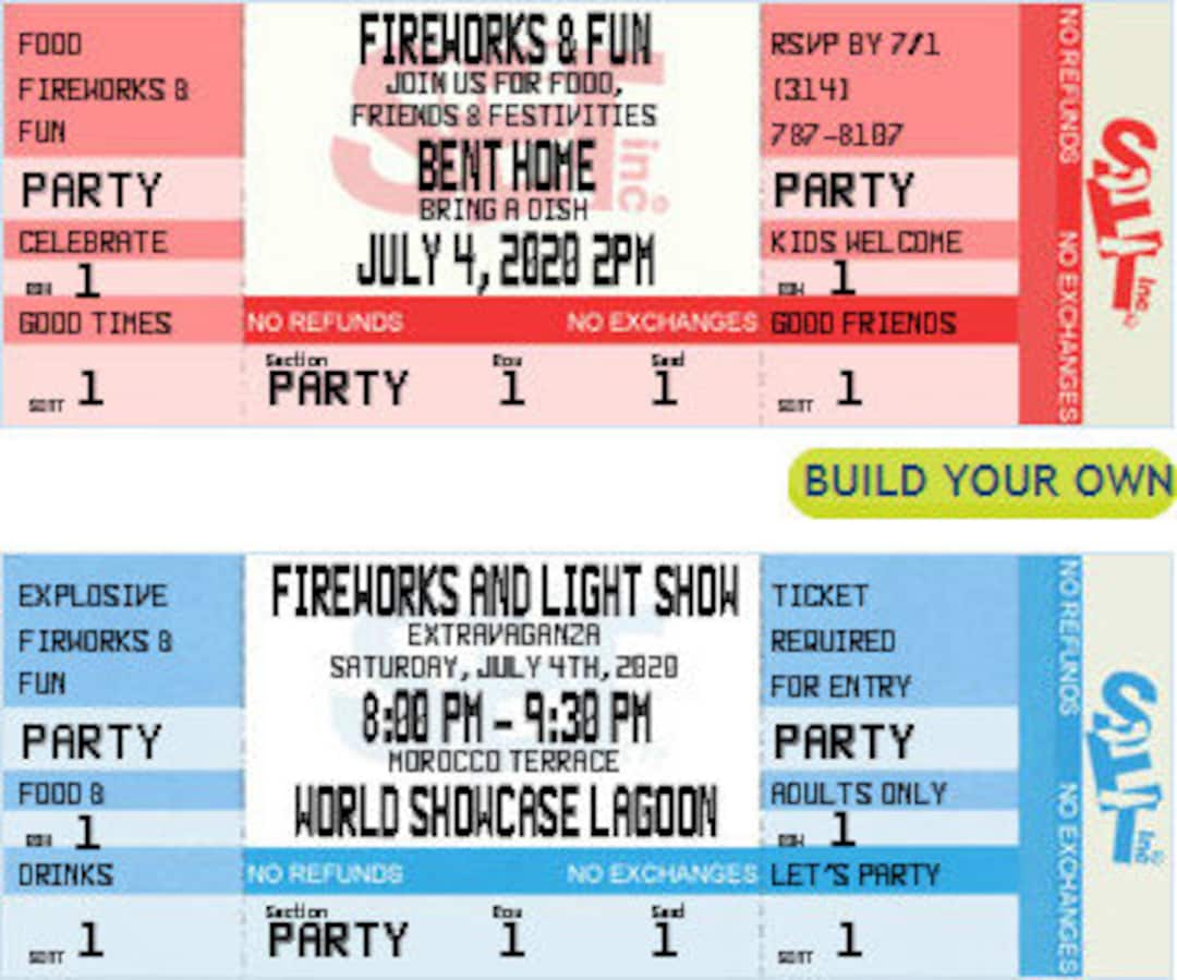 Fourth of July Party Ticket Invitations- Authentic & Personalized- QTY ...