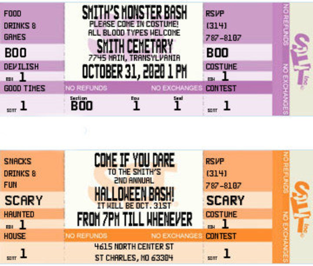 Halloween Ticket Invitations- Authentic & Personalized- QTY 20 - Etsy