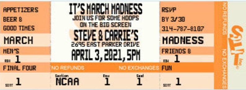 March Madness Ticket Invitations- Authentic & Personalized- QTY 20 - Etsy