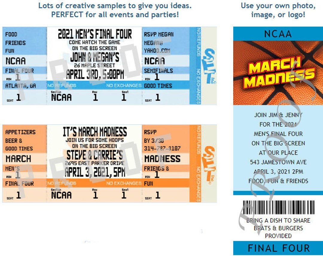 March Madness Ticket Invitations- Authentic & Personalized- QTY 20 - Etsy