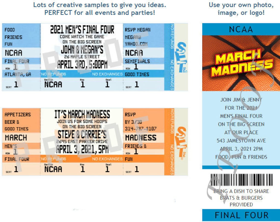 March Madness Ticket Invitations- Authentic & Personalized- QTY 20 - Etsy