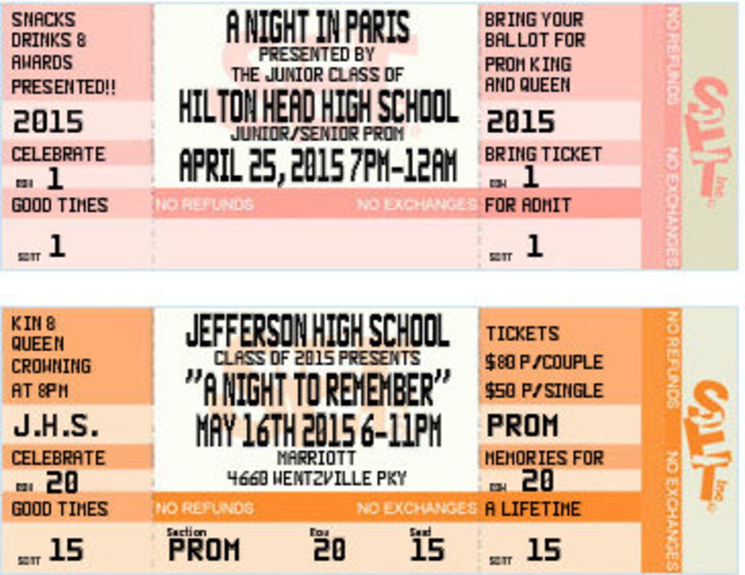 Prom Ticket Invitations- Authentic & Personalized- QTY 20 - Etsy